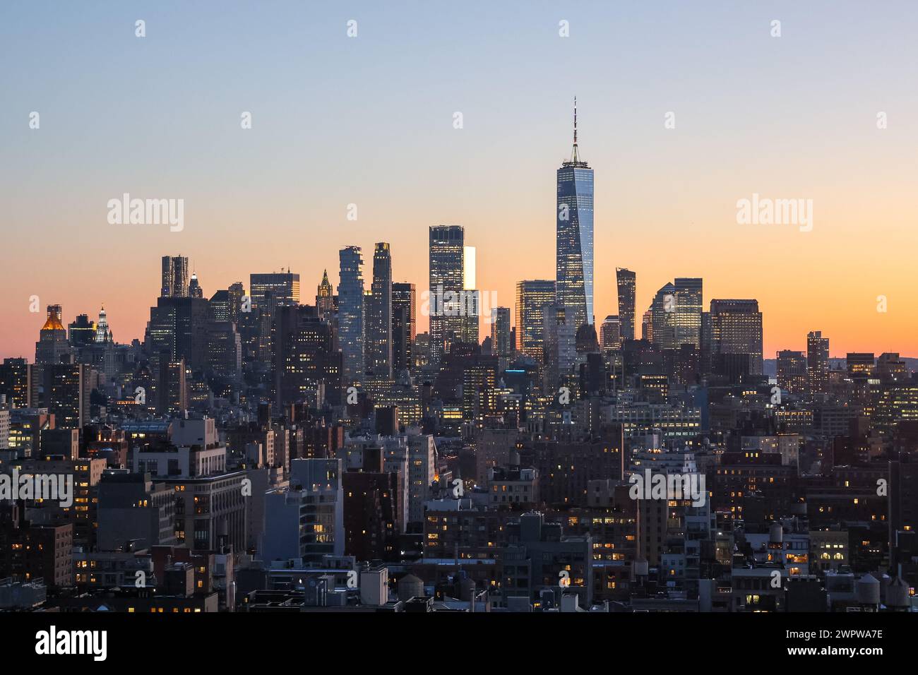 Aerial view of lower Manhattan at sunset Stock Photo - Alamy