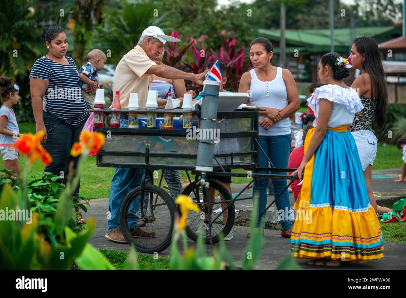 Local ice cream seller in Central Park in La Fortuna village, Alajuela ...