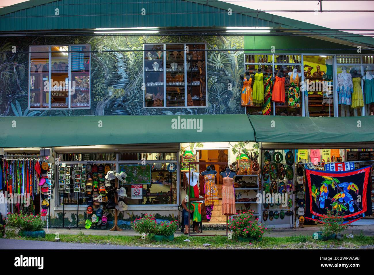 View of a typical souvenir store in La Fortuna, Costa Rica Stock Photo ...