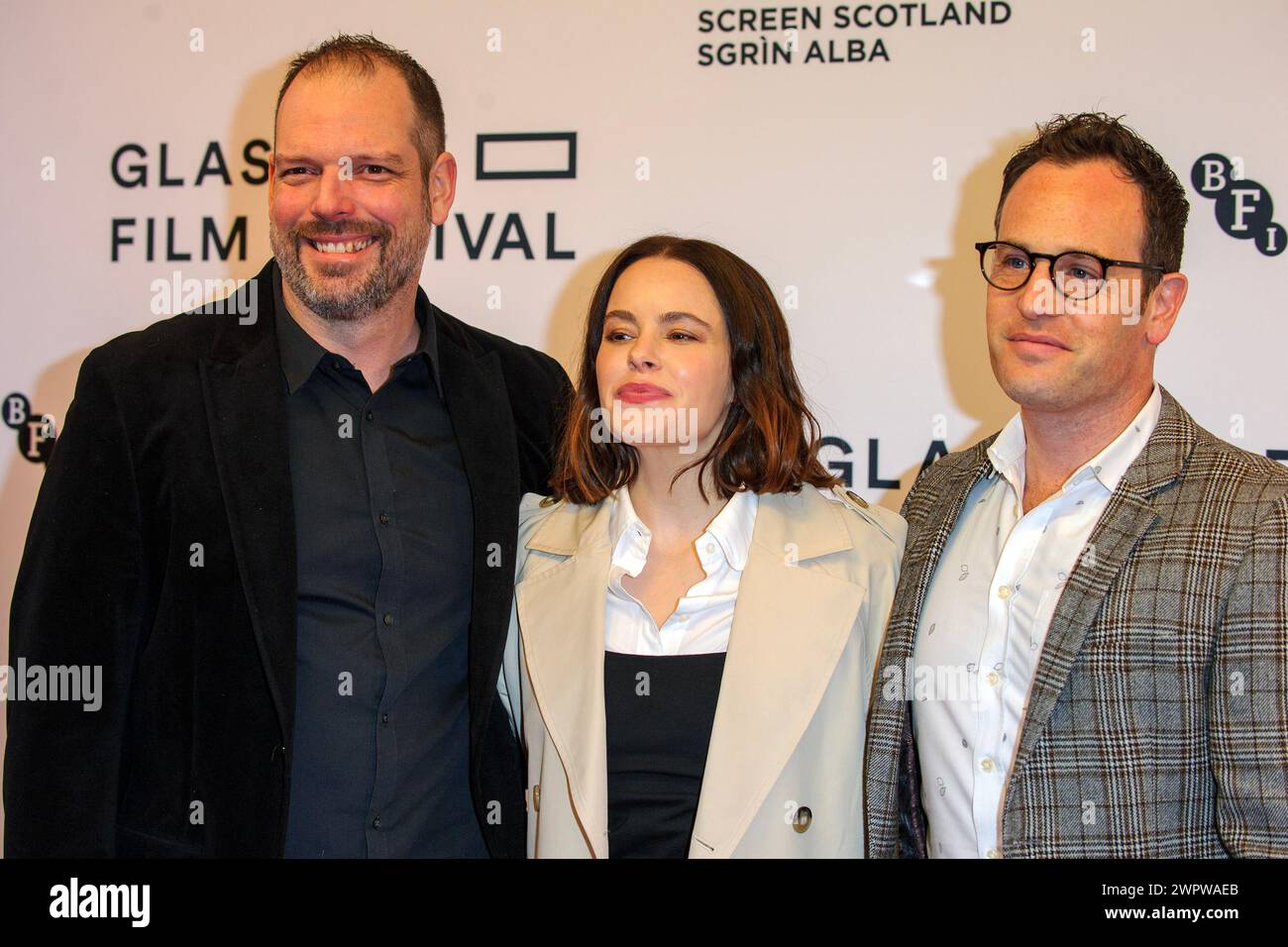 Glasgow, Scotland, UK. 9th March, 2024. Director, Adam O'Brien, Actress ...