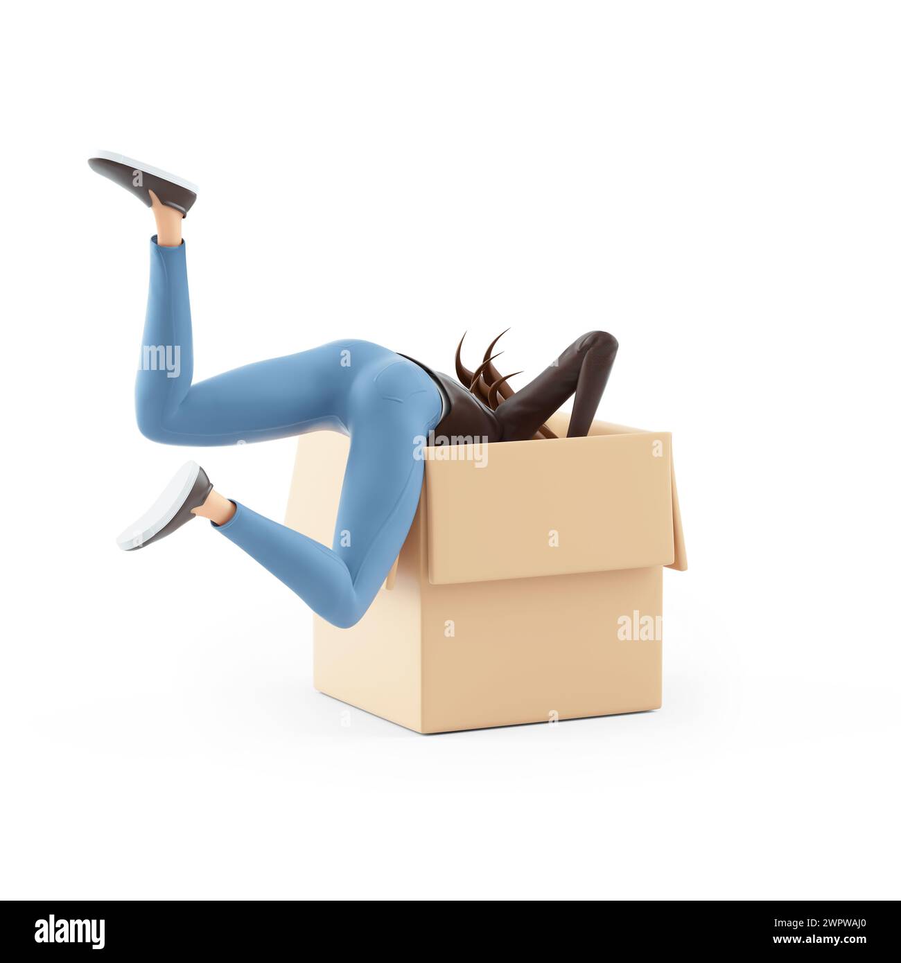 3d cartoon woman looking into cardboard box, illustration isolated on ...