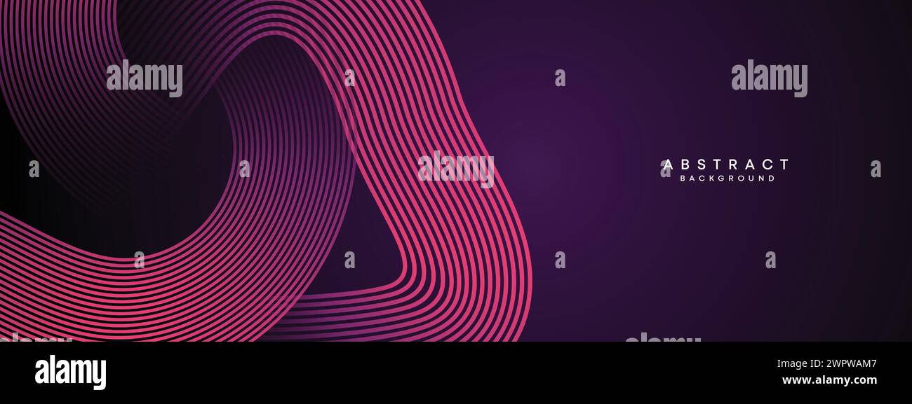Abstract Dark Purple and Pink Waving circles lines Technology Banner ...