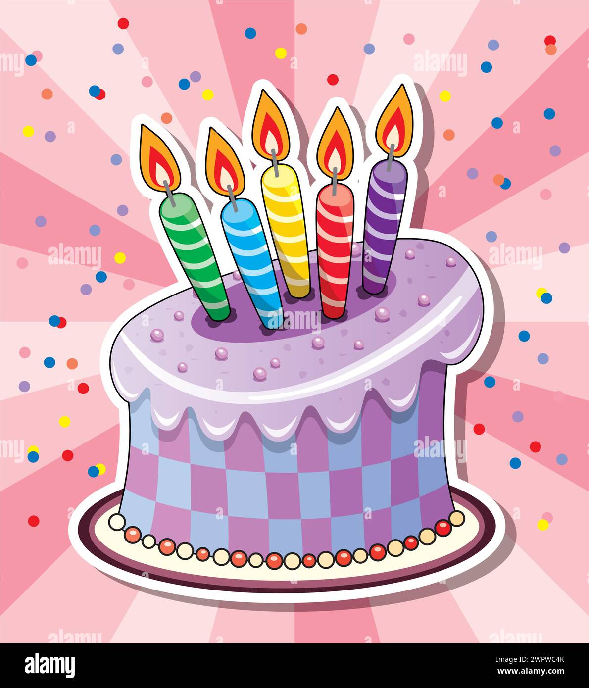 vector birthday cake with candles and confetti Stock Vector Image & Art ...