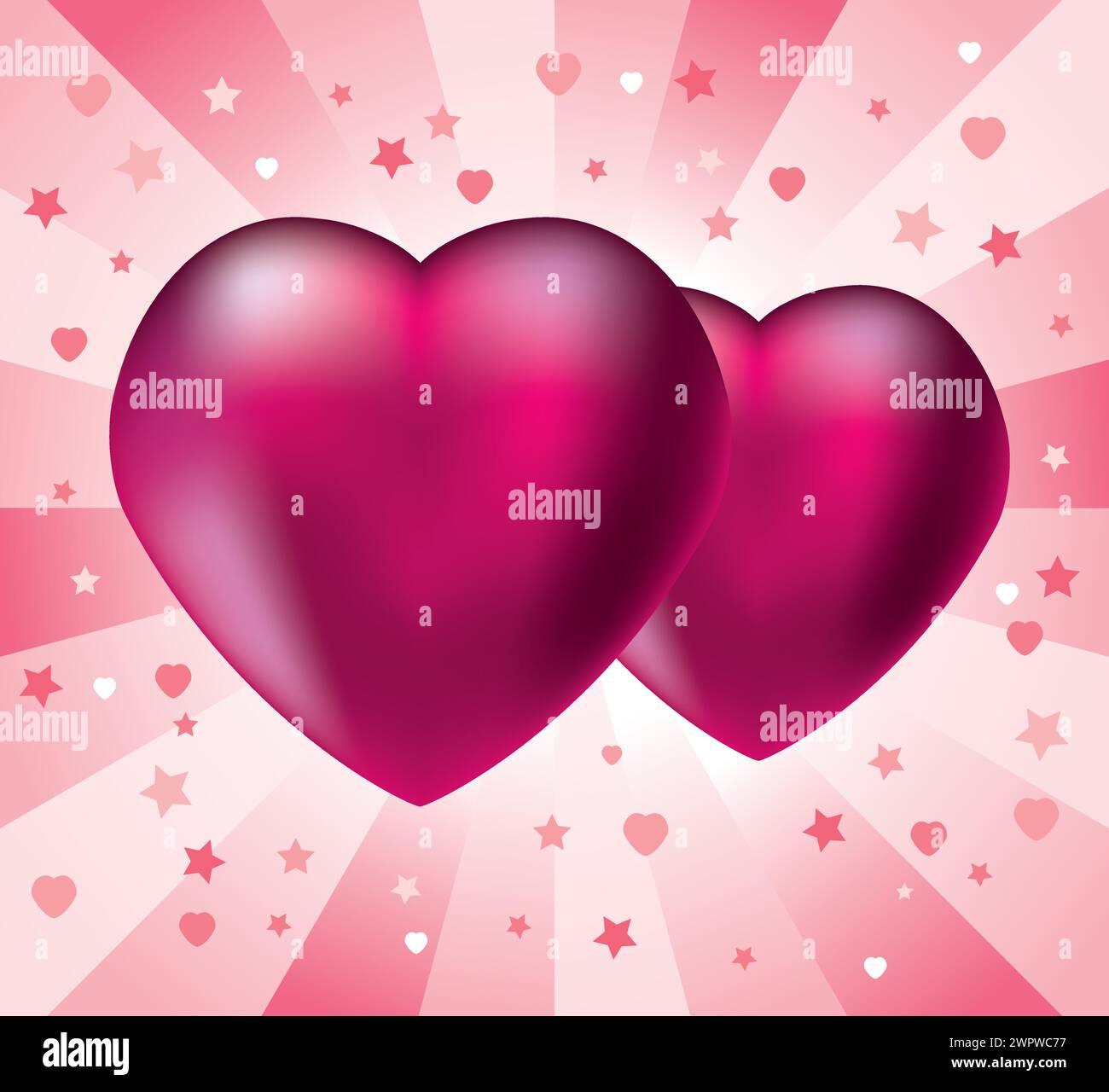 vector illustration of two pink hearts on retro background Stock Vector ...