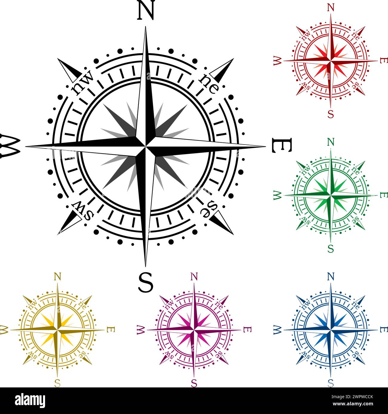 vector set of colorful compasses Stock Vector Image & Art - Alamy