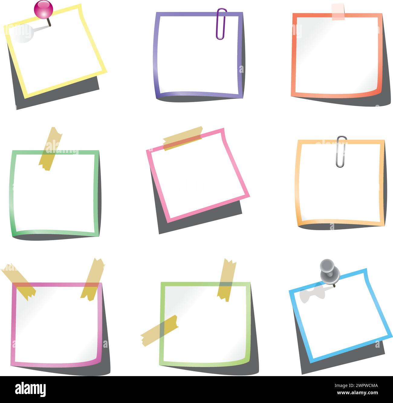 vector design of paper notes with push pin and paperclip Stock Vector ...