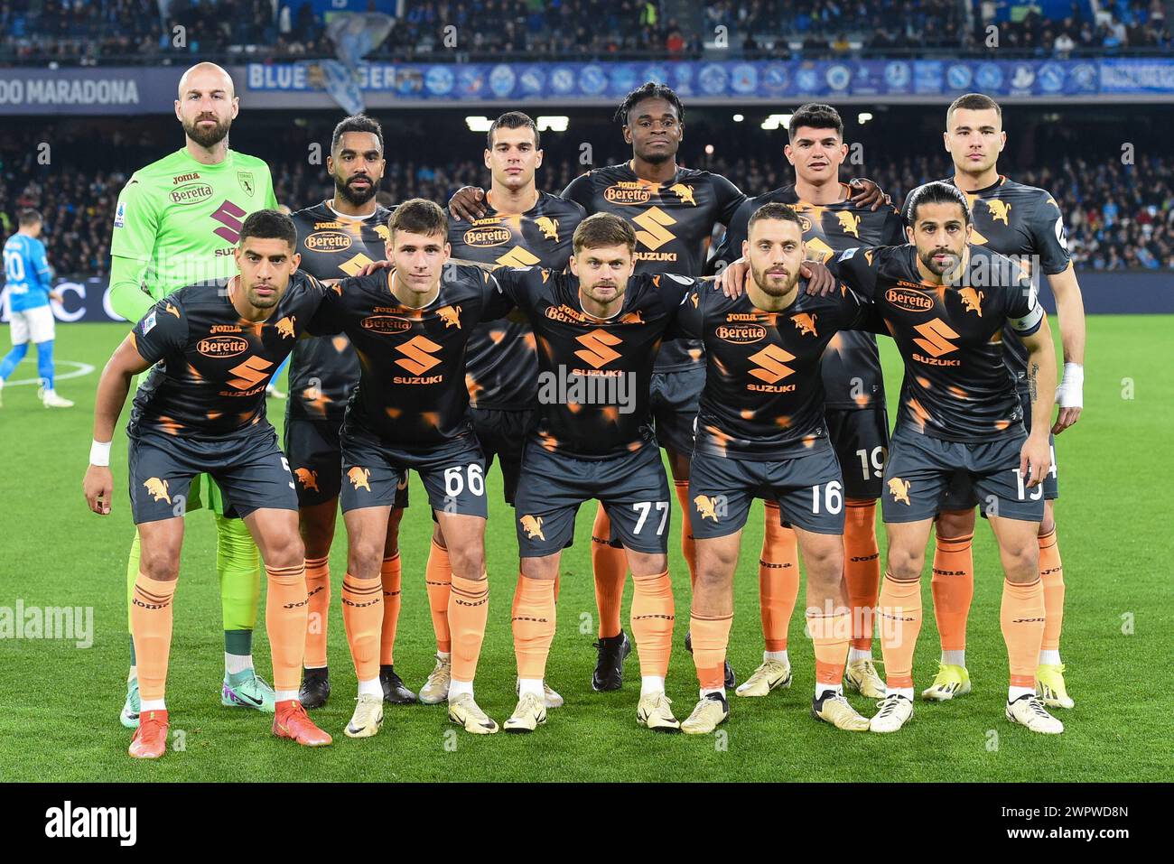 Naples, Italy. 8 Mar, 2024. Players of Torino FC line up for a team ...