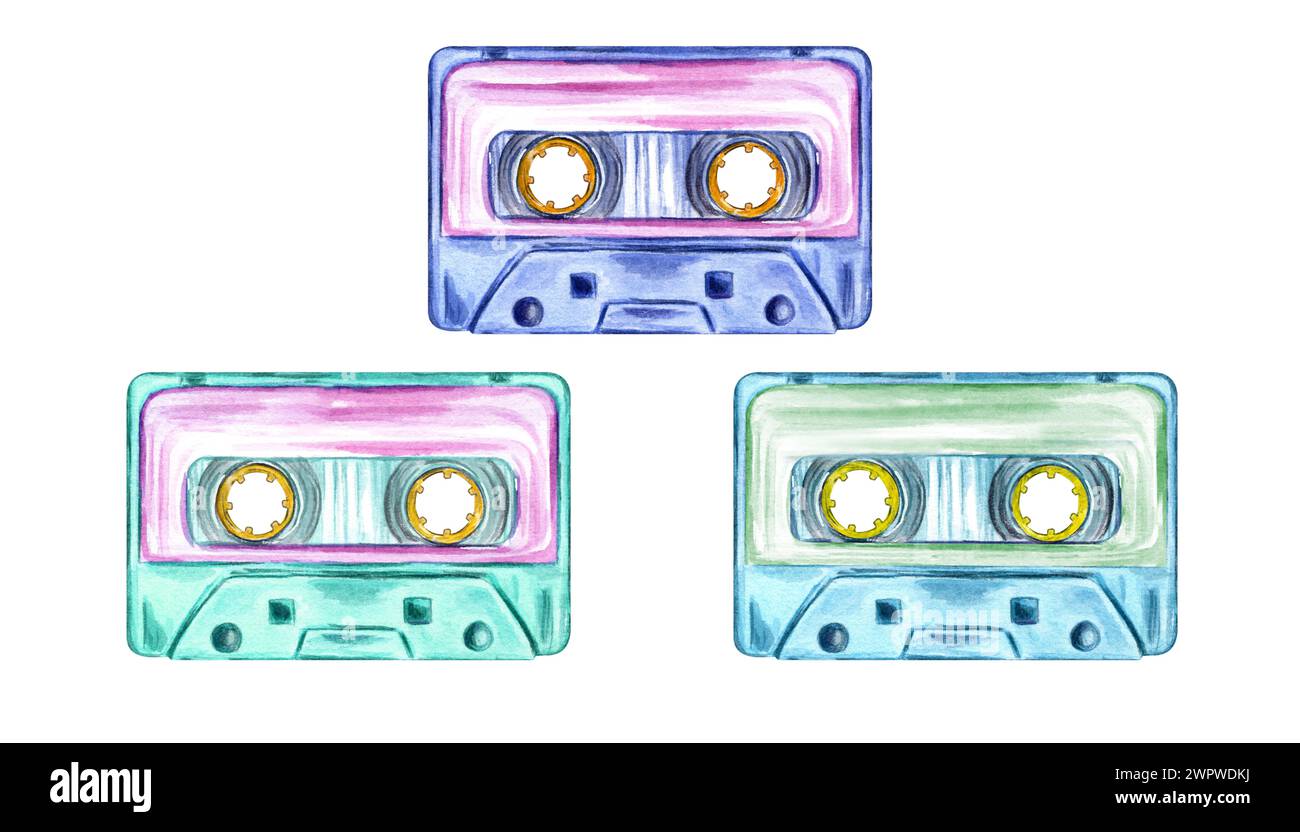 Three audio multicolored Cassettes. Nostalgia for the 90s. Vintage ...