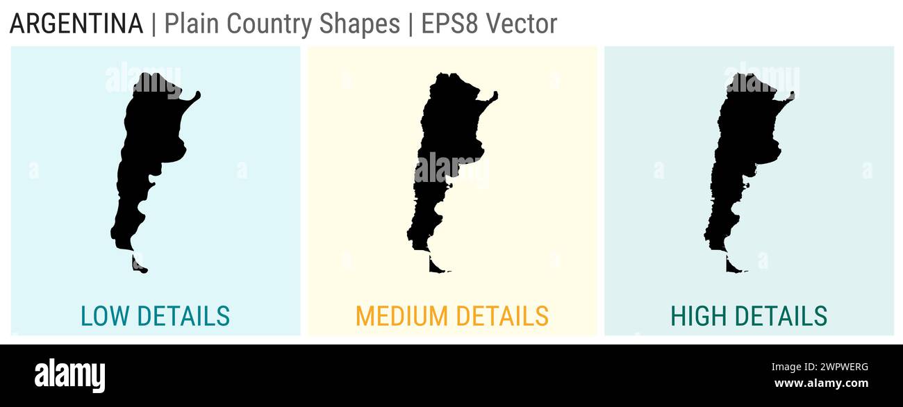 Argentina - plain country shape. Low, medium and high detailed maps of ...