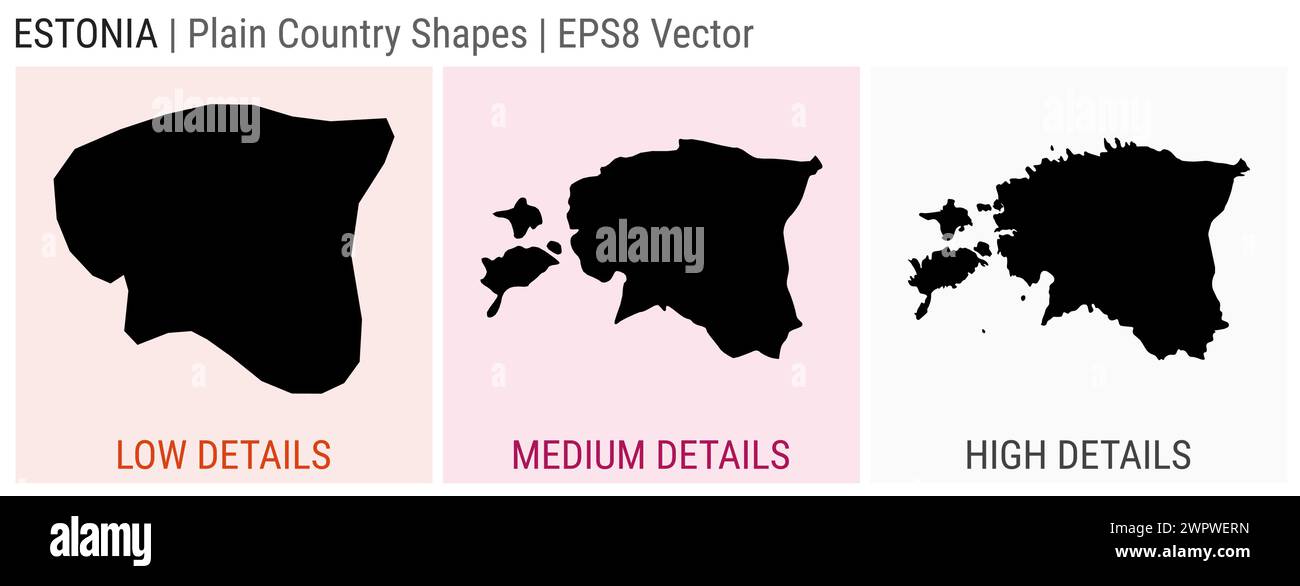 Estonia - plain country shape. Low, medium and high detailed maps of Estonia. EPS8 Vector ...