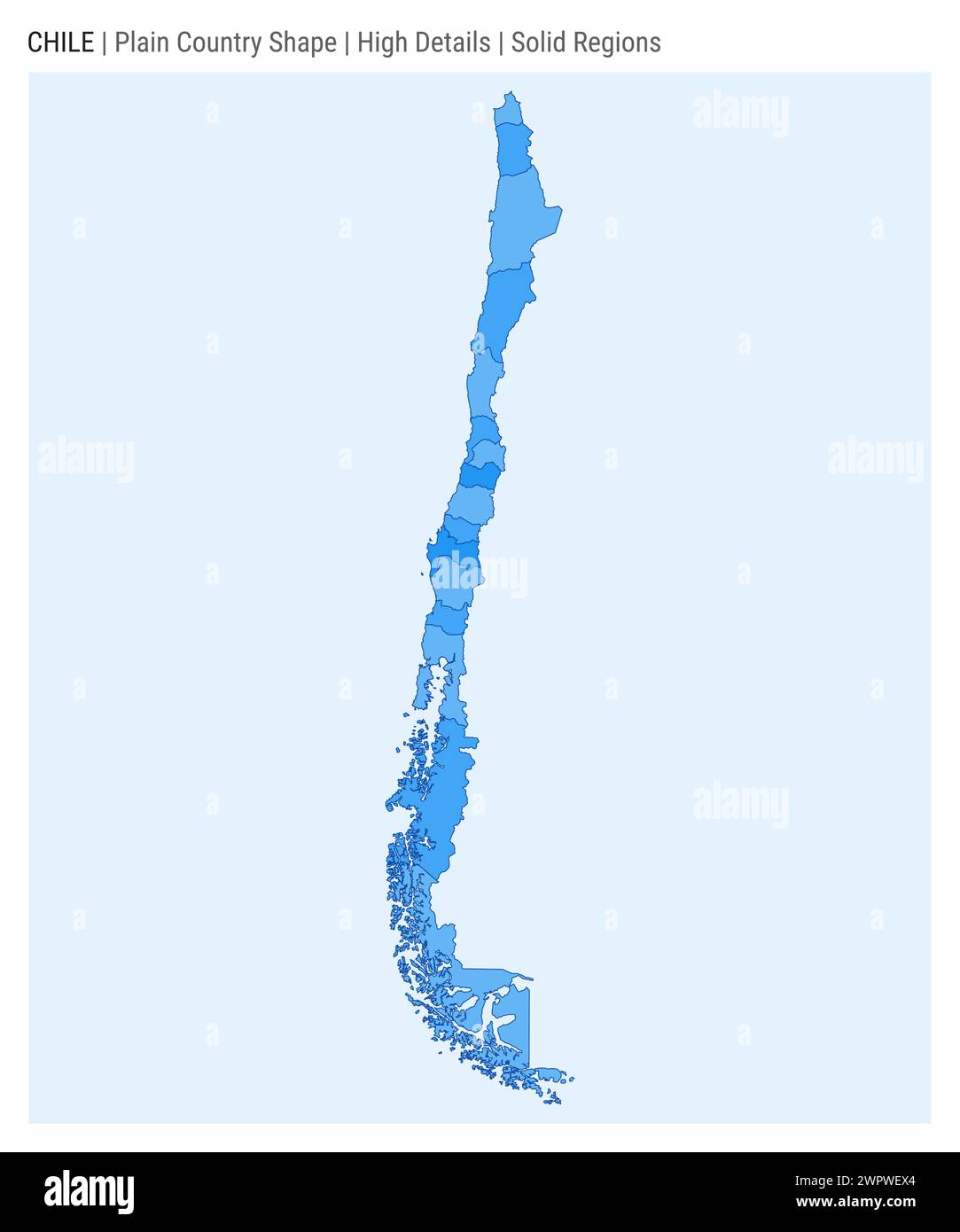 Chile plain country map. High details. Solid regions style. Shape of ...