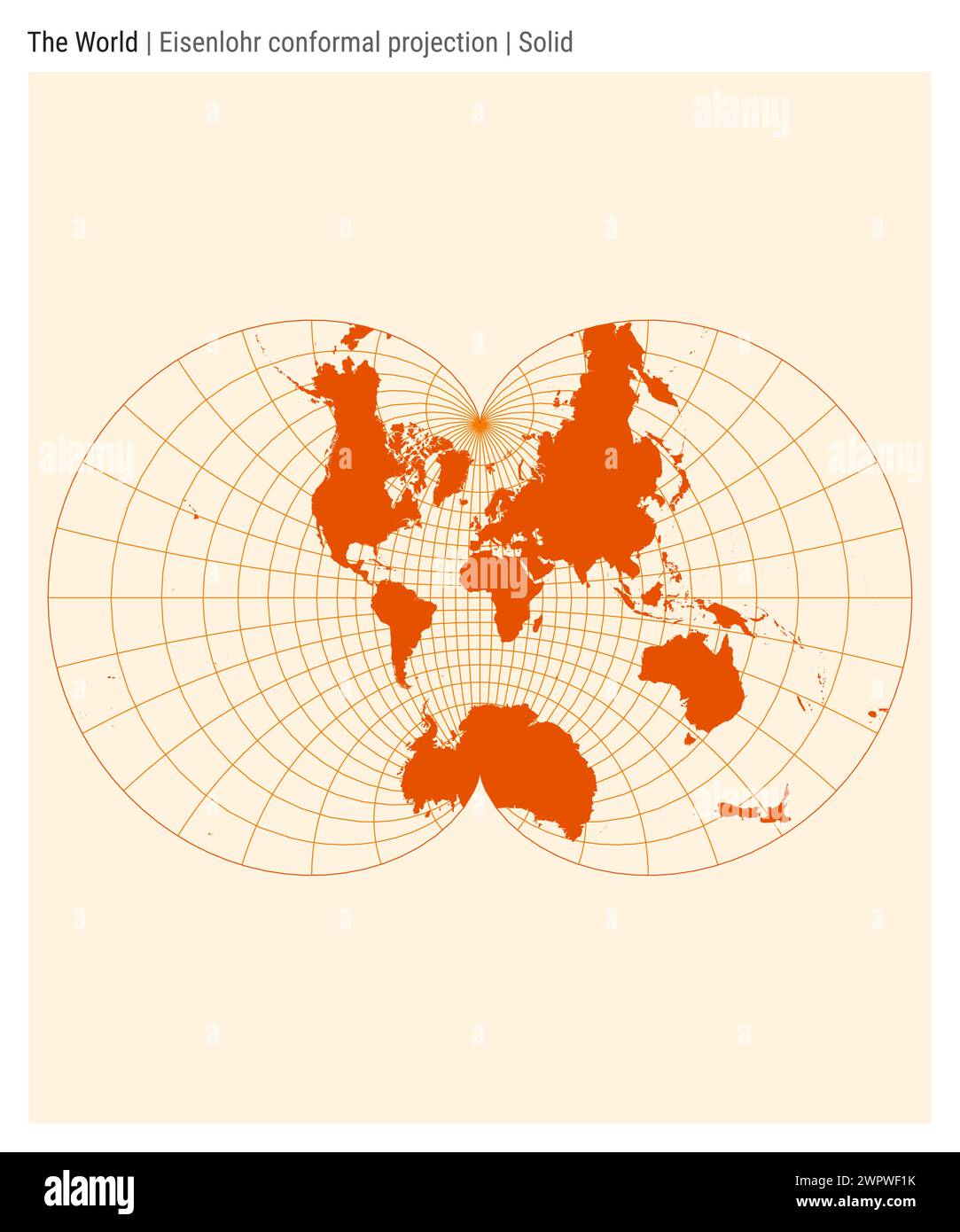 World Map. Eisenlohr conformal projection. Solid style. High Detail ...