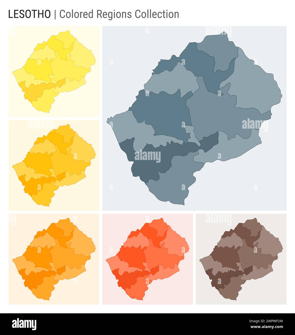 Lesotho map collection. Country shape with colored regions. Blue Grey ...