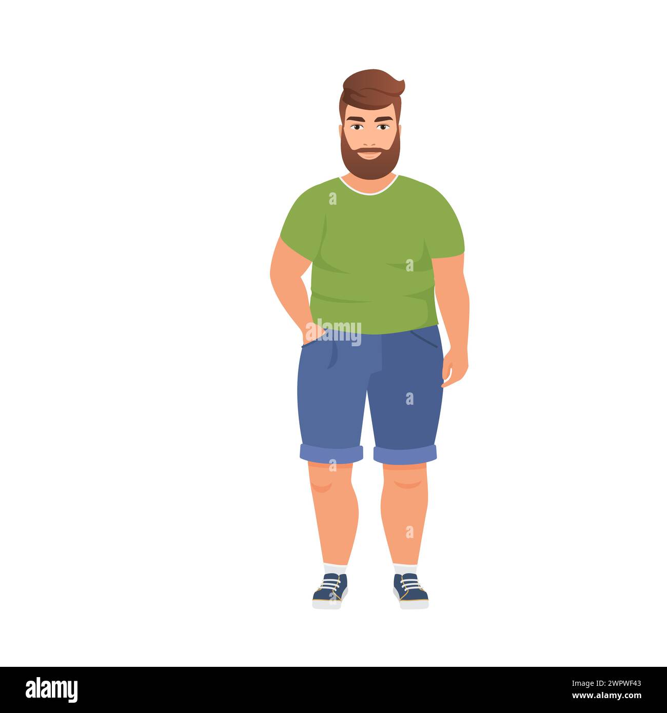 Young plus size man with beard standing, male character in casual ...