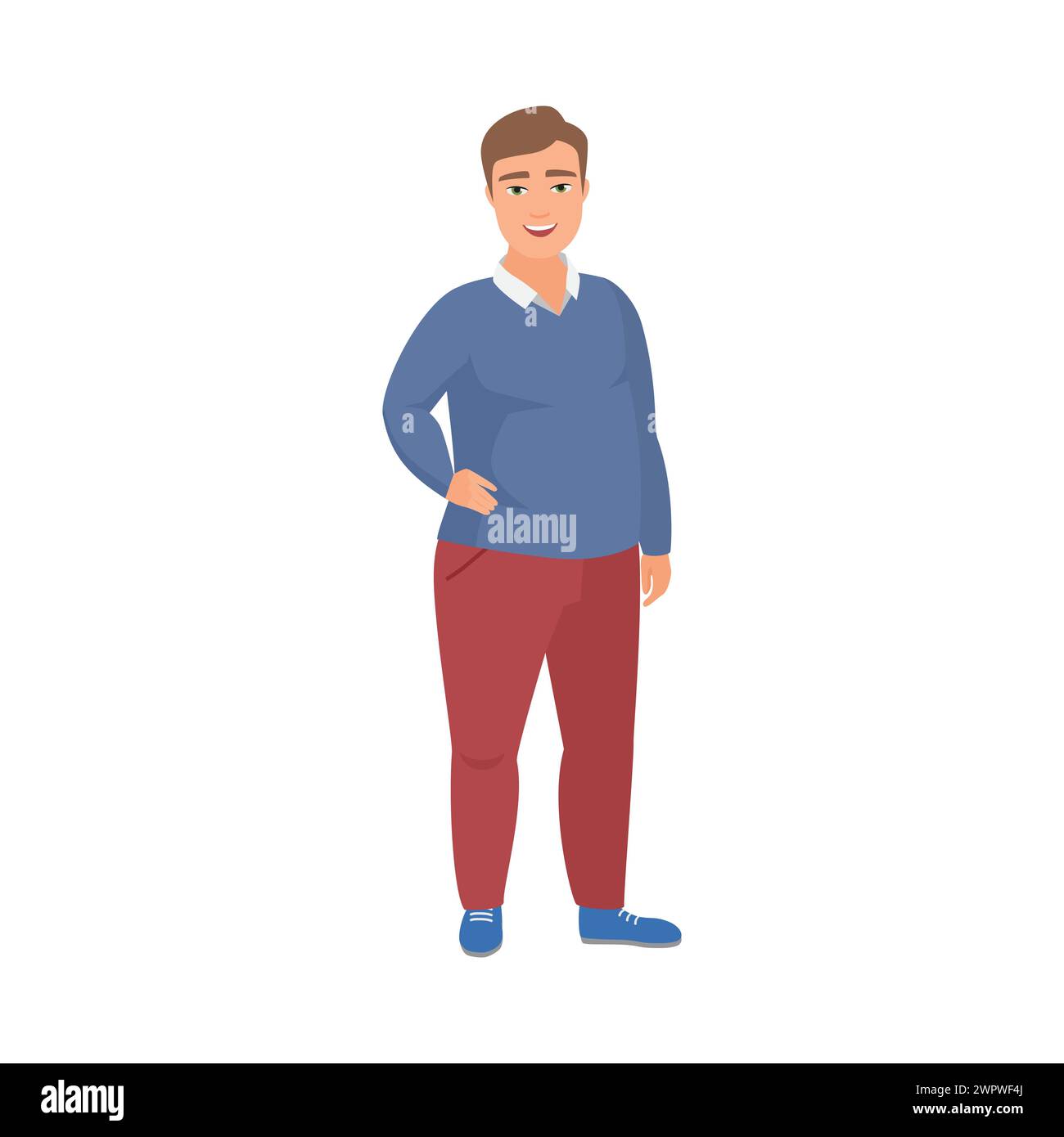 Fat man smiling, standing in confident pose with hand on waist vector ...
