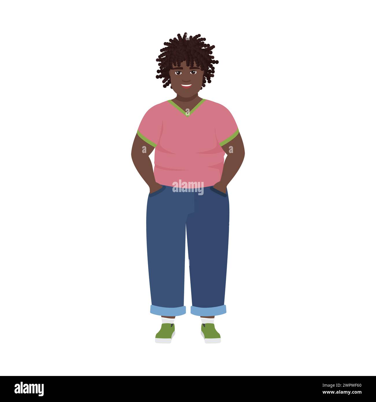 Young plus size man with afro hairstyle standing and smiling vector ...