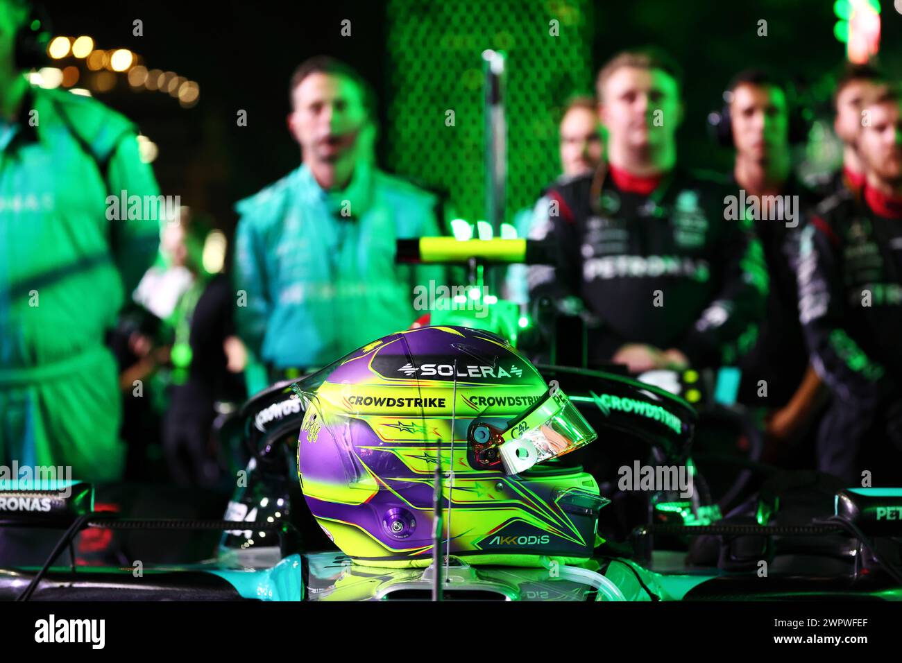 Jeddah, Saudi Arabia. 09th Mar, 2024. The helmet of Lewis Hamilton (GBR ...