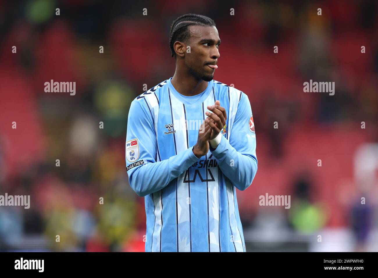 Coventry City's Haji Wright applauds the fans following victory in the ...