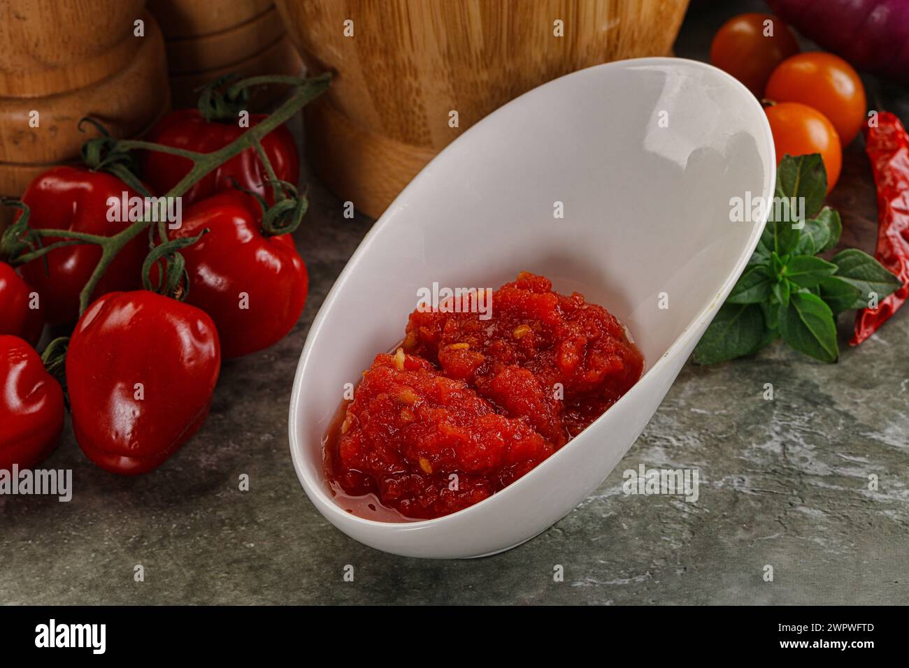 Fresh tomato puree pasta sauce in the sauce Stock Photo - Alamy