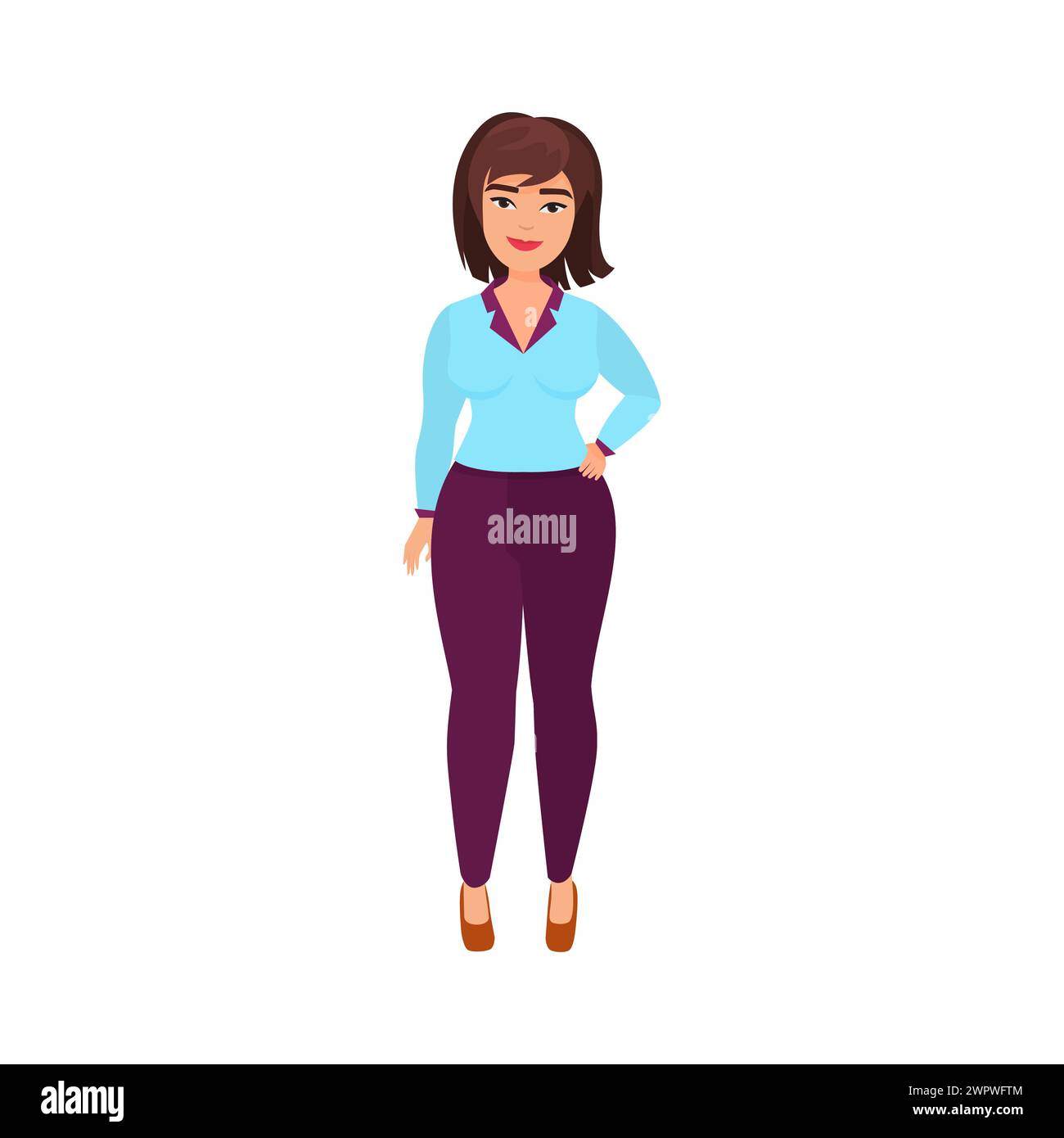 Overweight woman standing, female body positive office worker smiling ...