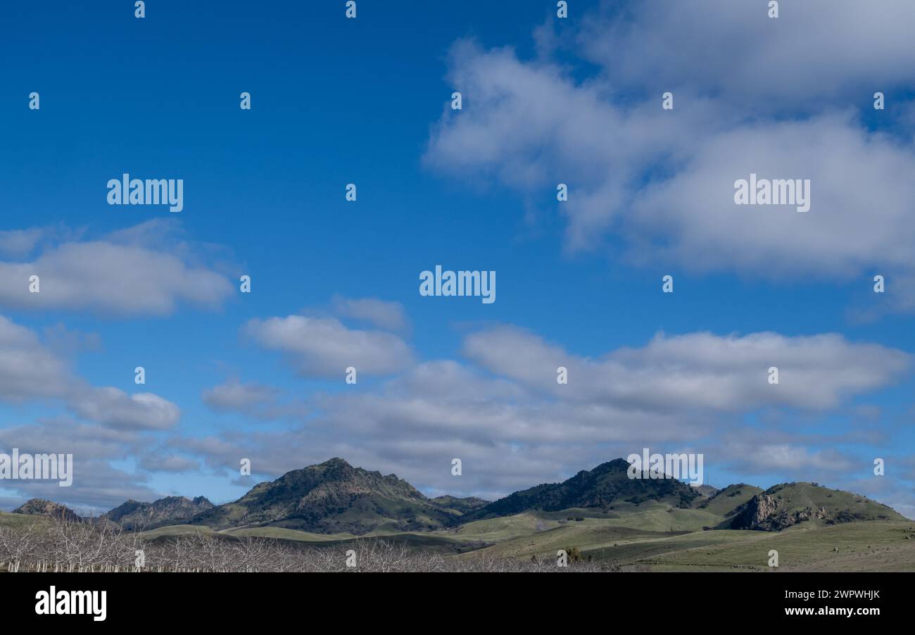 The Sutter Buttes, known as the Smallest Mountain Range, on a partly ...