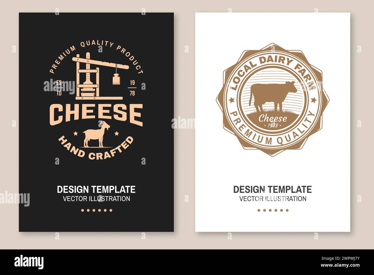 Cheese family farm poster design. Template for logo, branding design ...