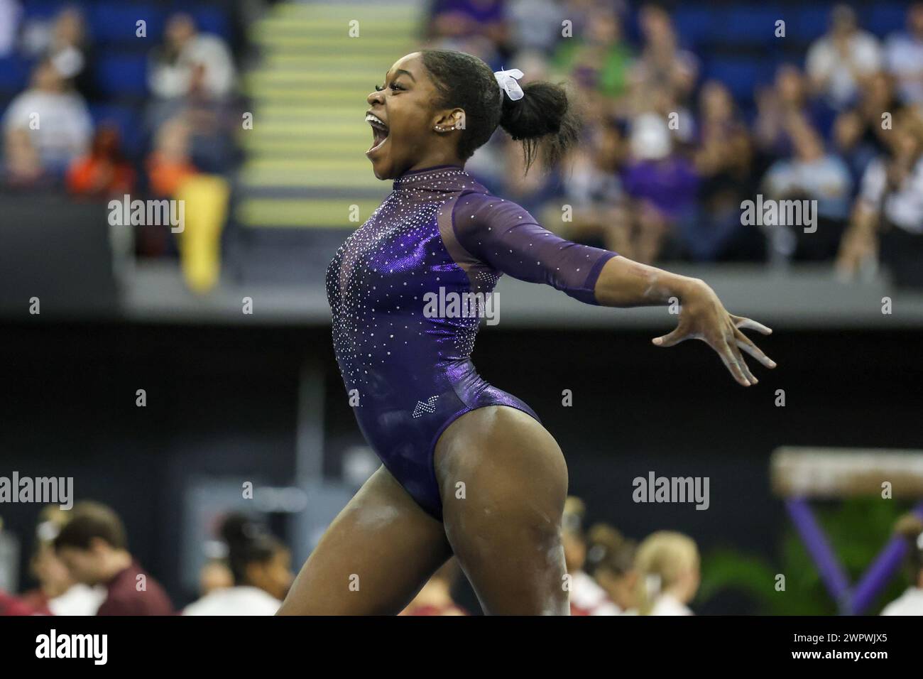 Baton Rouge, LA, USA. 8th Mar, 2024. LSU's Kiya Johnson competes on the ...