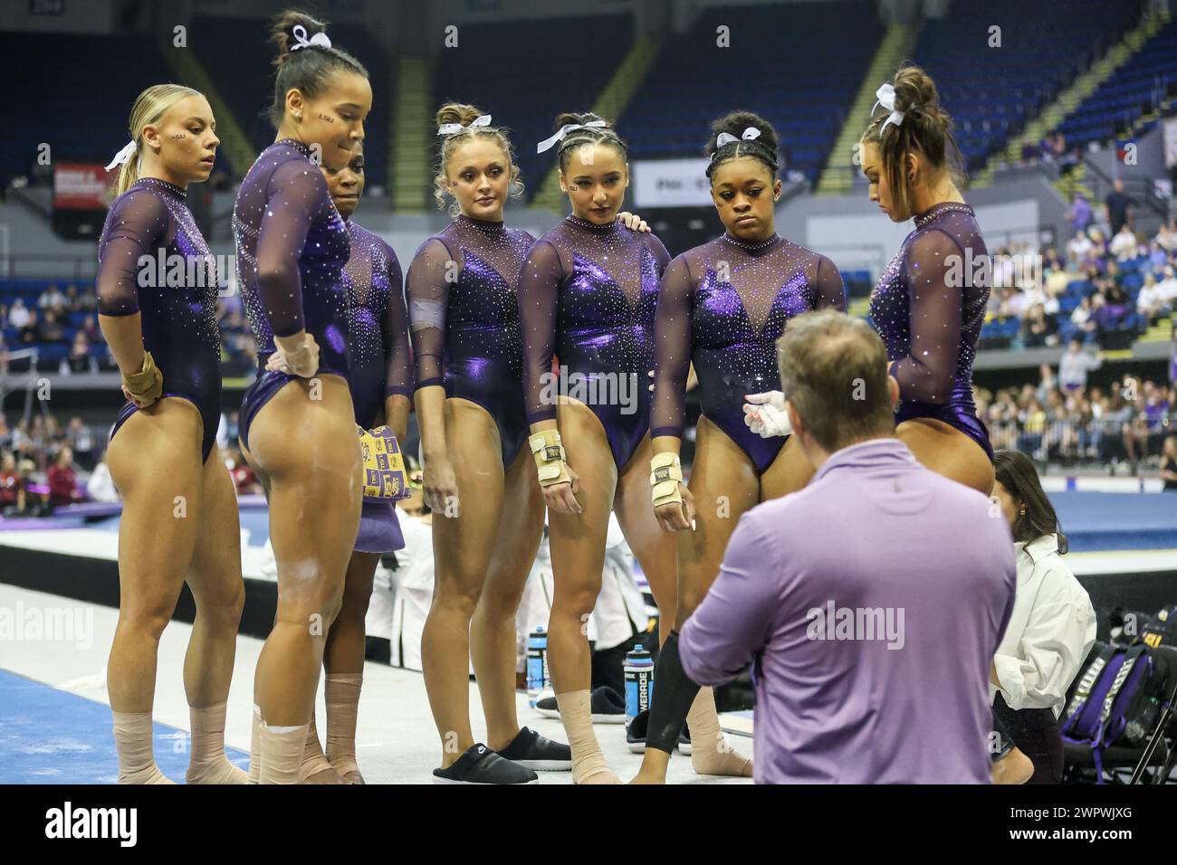 Baton Rouge, LA, USA. 8th Mar, 2024. LSU Head Coach Jay Clark meets ...