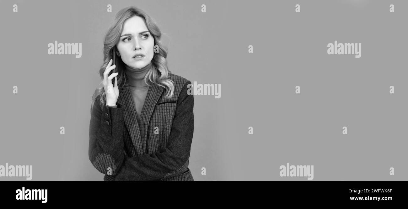 Hello. businesswoman talk on phone. Phone conversation. Woman portrait ...