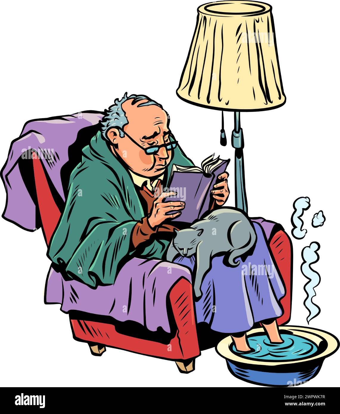 An older man comfortably reads a book at home. Leisure of an elderly ...