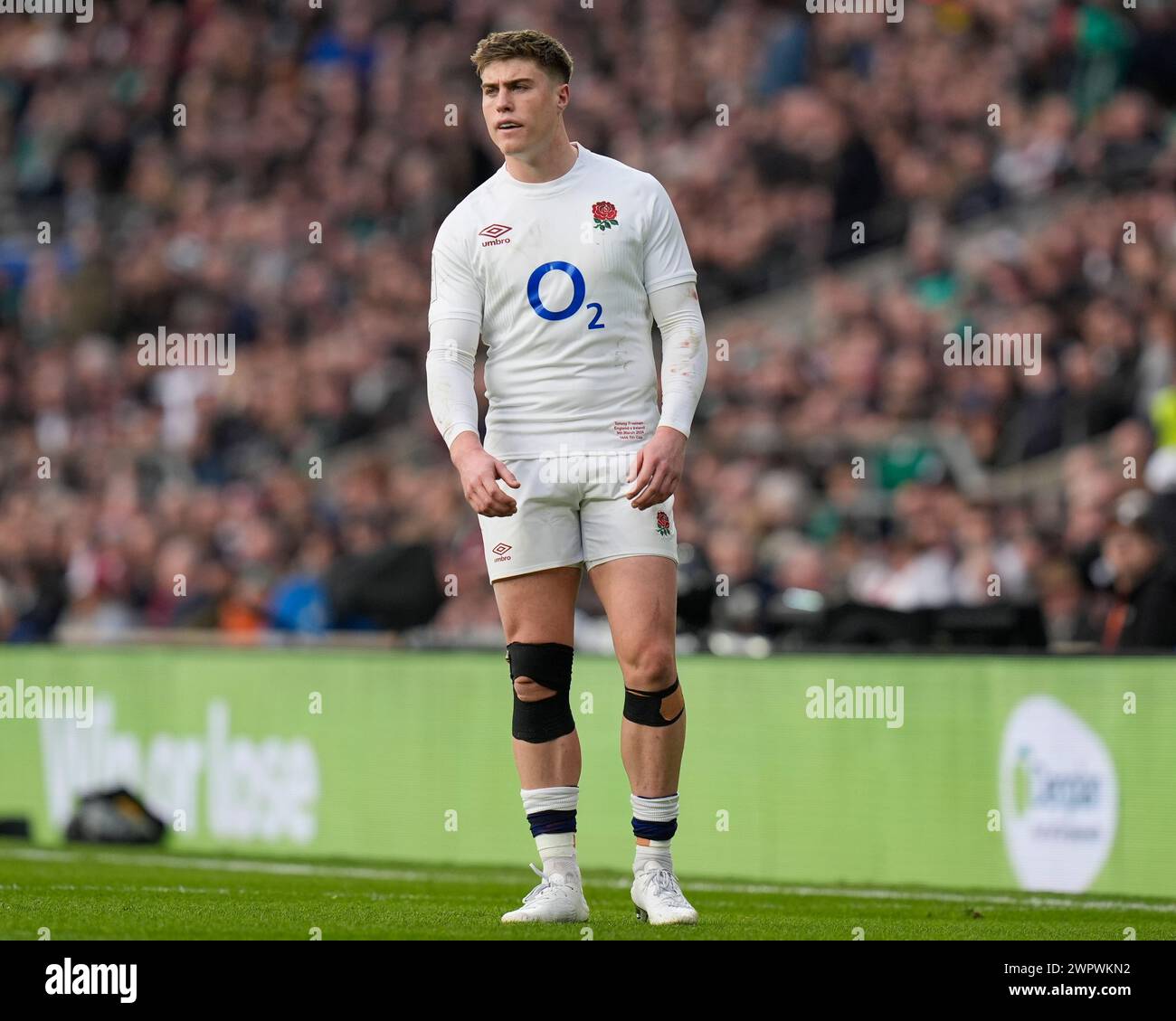 Tommy Freeman of England during the 2024 Guinness 6 Nations match ...