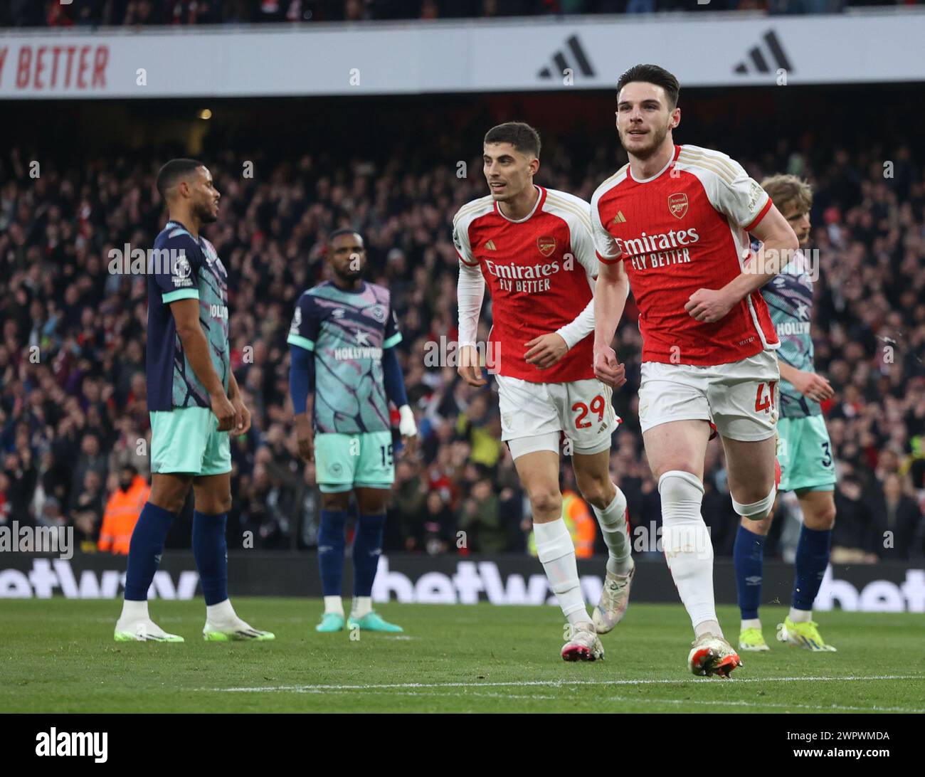 london-uk-09th-mar-2024-declan-rice-a-celebrates-scoring-the