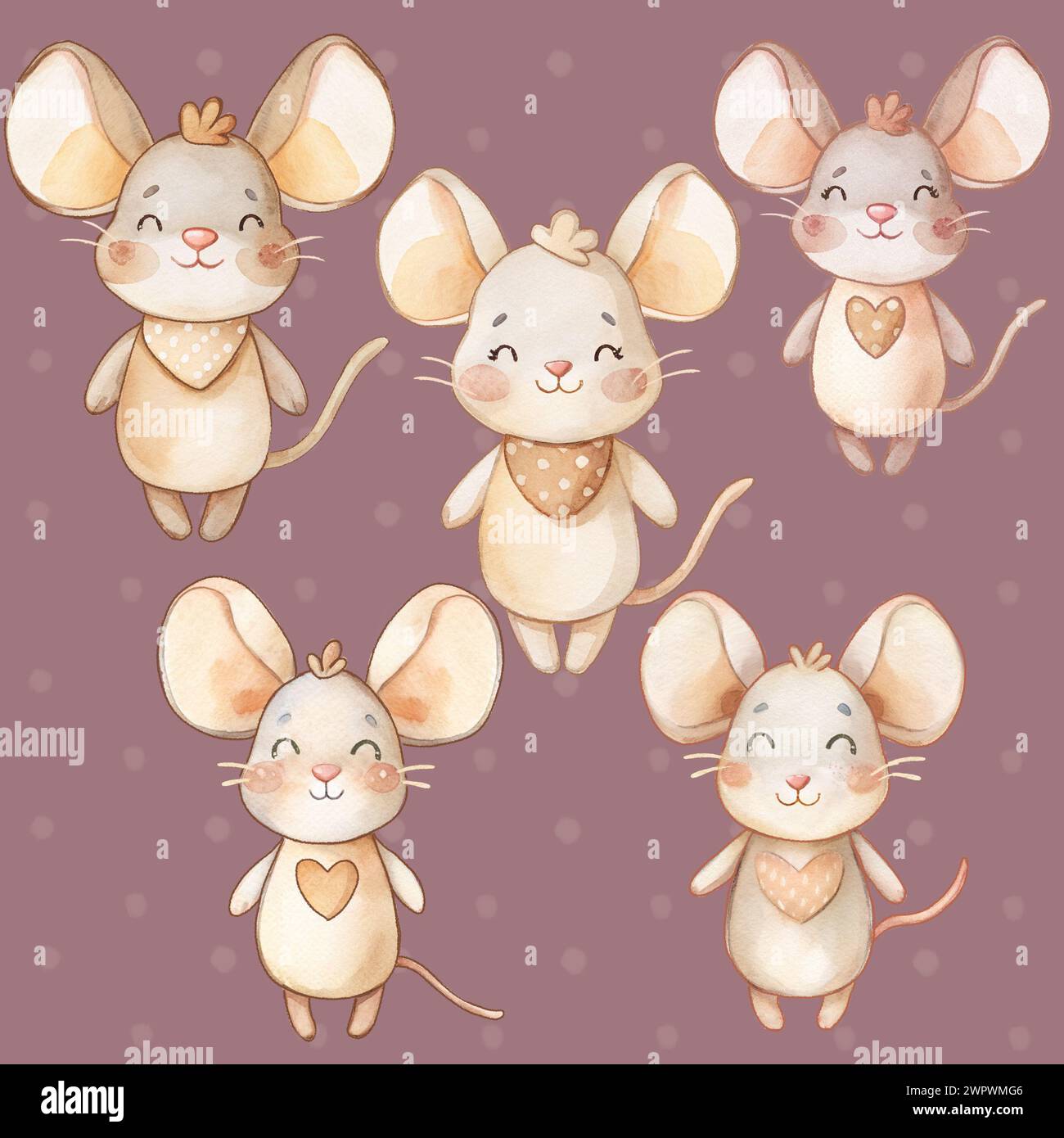 Mice mouse isolated collection children illustration hand drawn cute ...