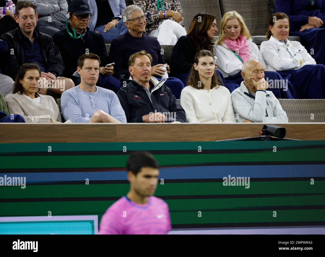 March 08, 2024 Bill Gates and Larry Ellison watches Carlos Alcaraz of ...
