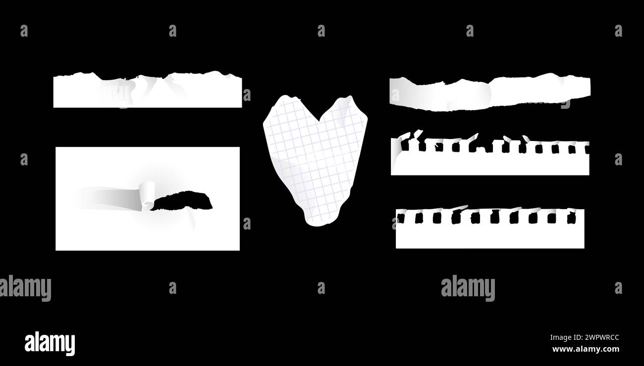 Collection of torn paper, collage. Sheets from a diary, notebook ...