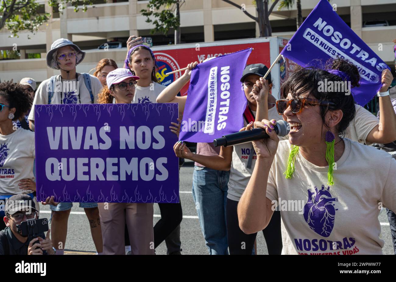 “Us for our lives,” a feminist activist says while leading the march to ...