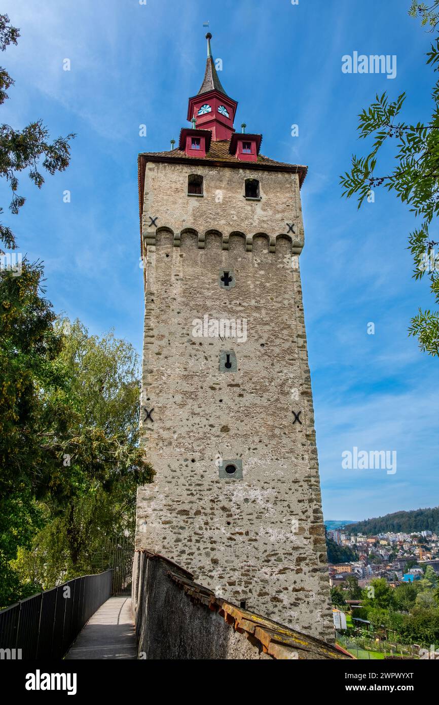 Historic watchtower fortification in Lucerne Switzerland Stock Photo ...