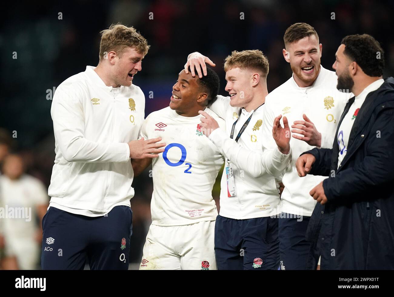 Left to right, England's Alex Coles, Immanuel Feyi-Waboso, Fin Smith ...