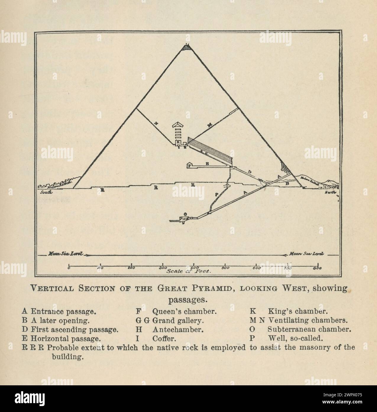 Vintage Illustration of Vertical Section of the Great Pyramid from a ...
