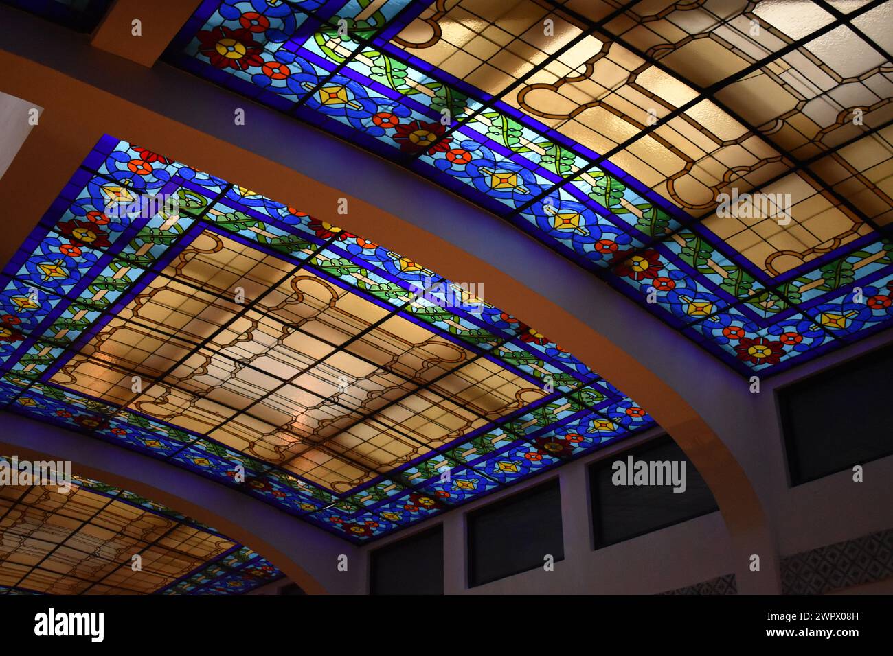 Stained glass roof in a hotel in Mexico Stock Photo - Alamy