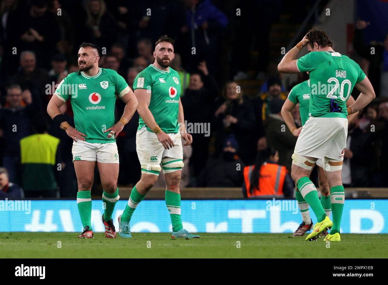 London, UK. 9th Mar 2024. Ireland's Rohan Kelleher, Jack Conan and Ryan ...