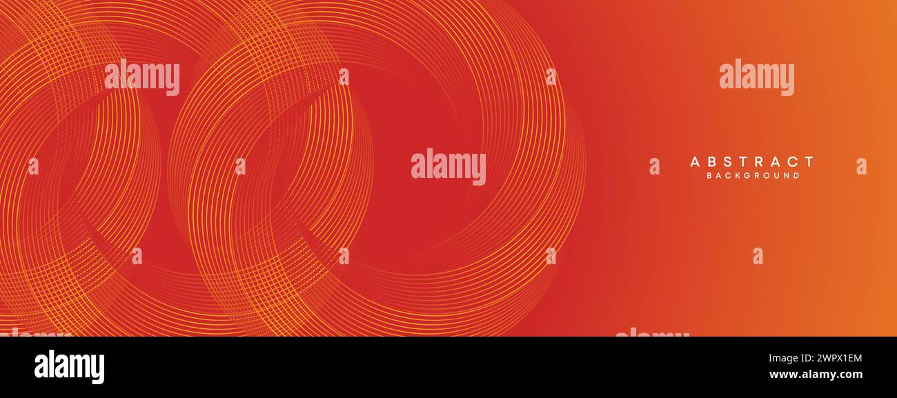 Abstract Red Orange Waving Circles Lines Technology Background. Modern ...