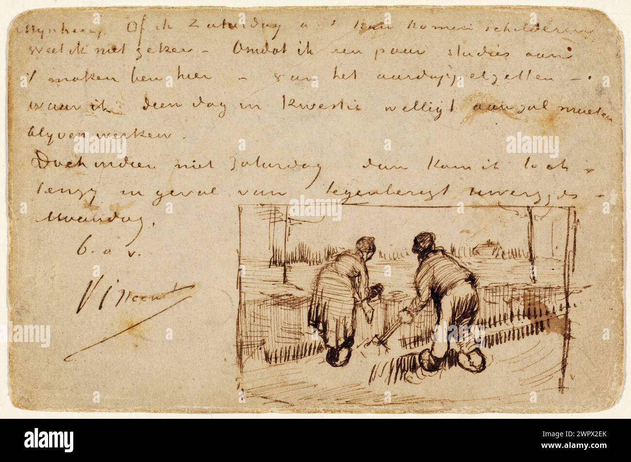 Postcard with Two Peasants Digging. Vincent van Gogh. 1885 Stock Photo ...