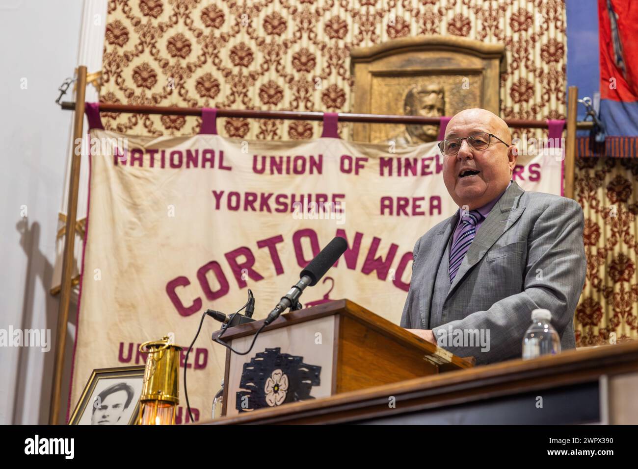 Barnsley, UK. 09 MAR, 2024. Michael Stowe addresses gathered crowd in ...