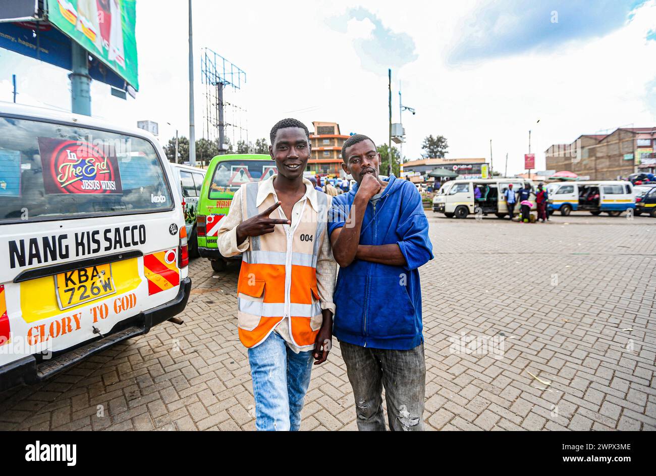 Nairobi, Nairobi, Kenya. 9th Mar, 2024. Two makangas or matatu workers ...