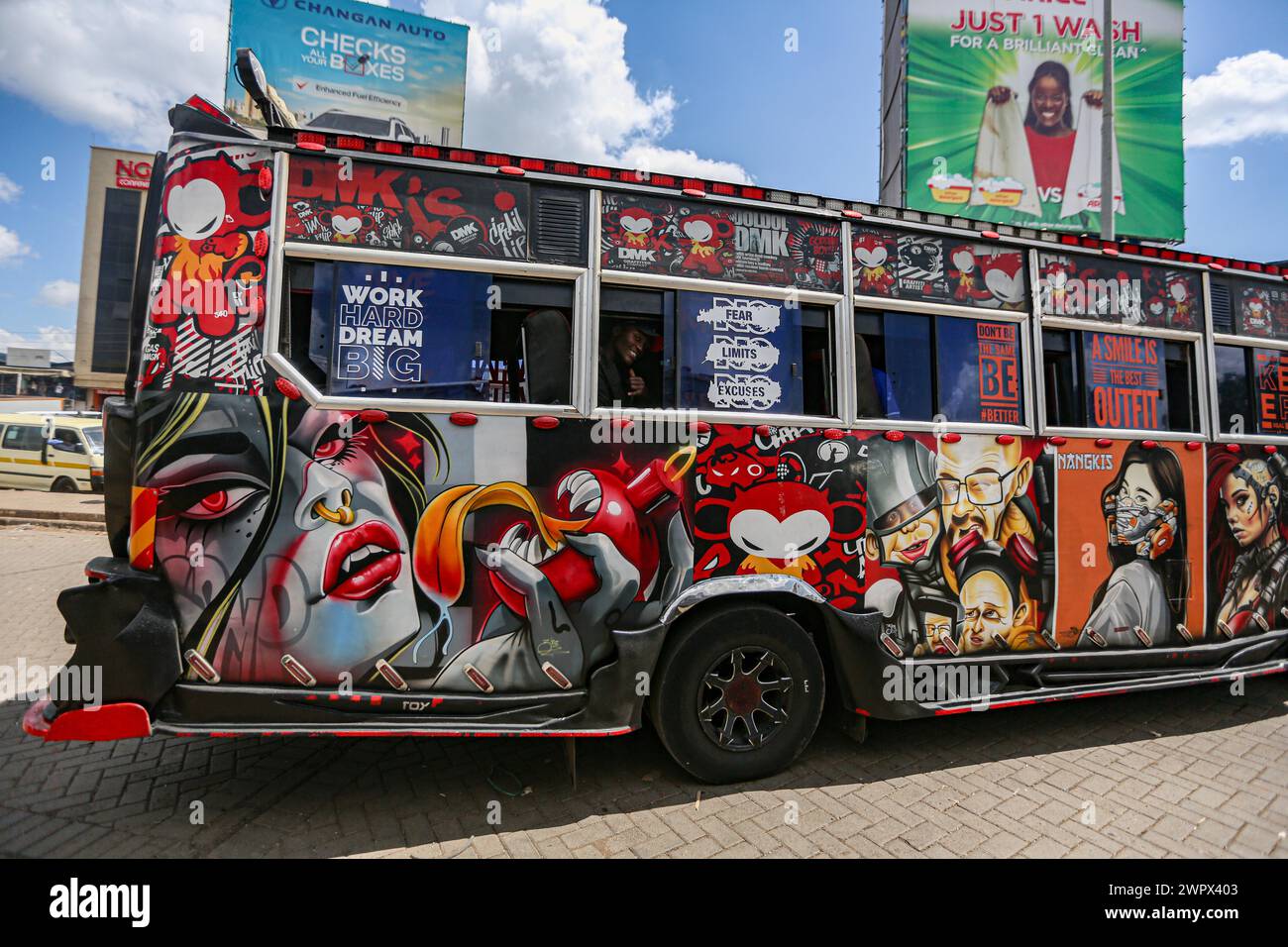 Nairobi, Nairobi, Kenya. 9th Mar, 2024. A matatu detail with DMK and No ...