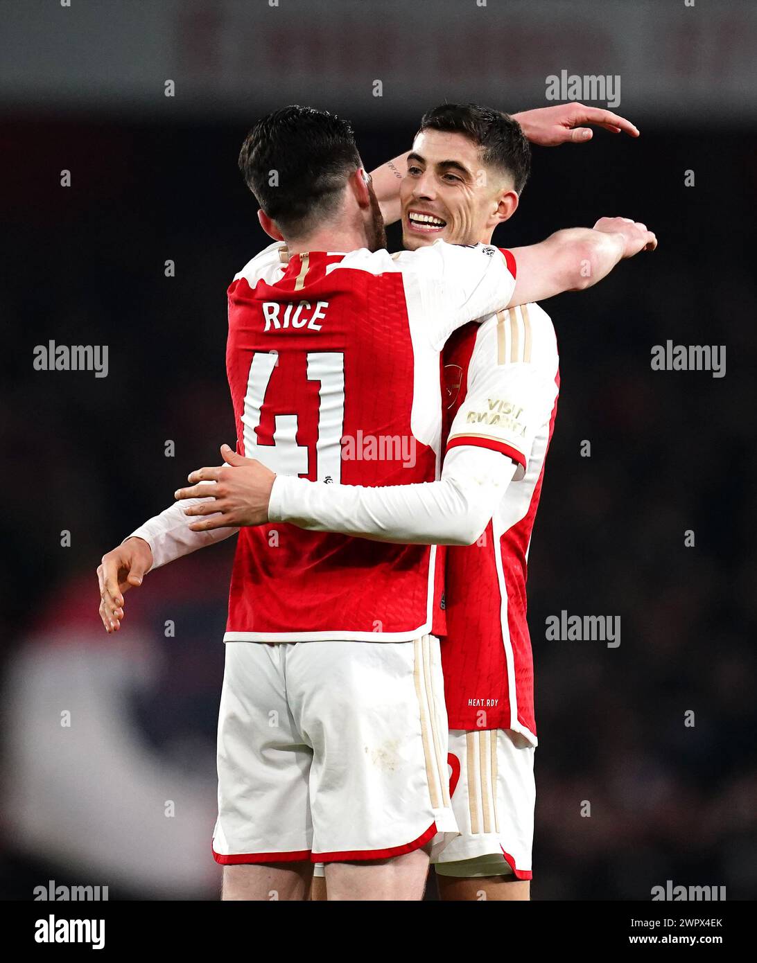 Arsenal's Declan Rice (left) and Kai Havertz celebrate victory after ...