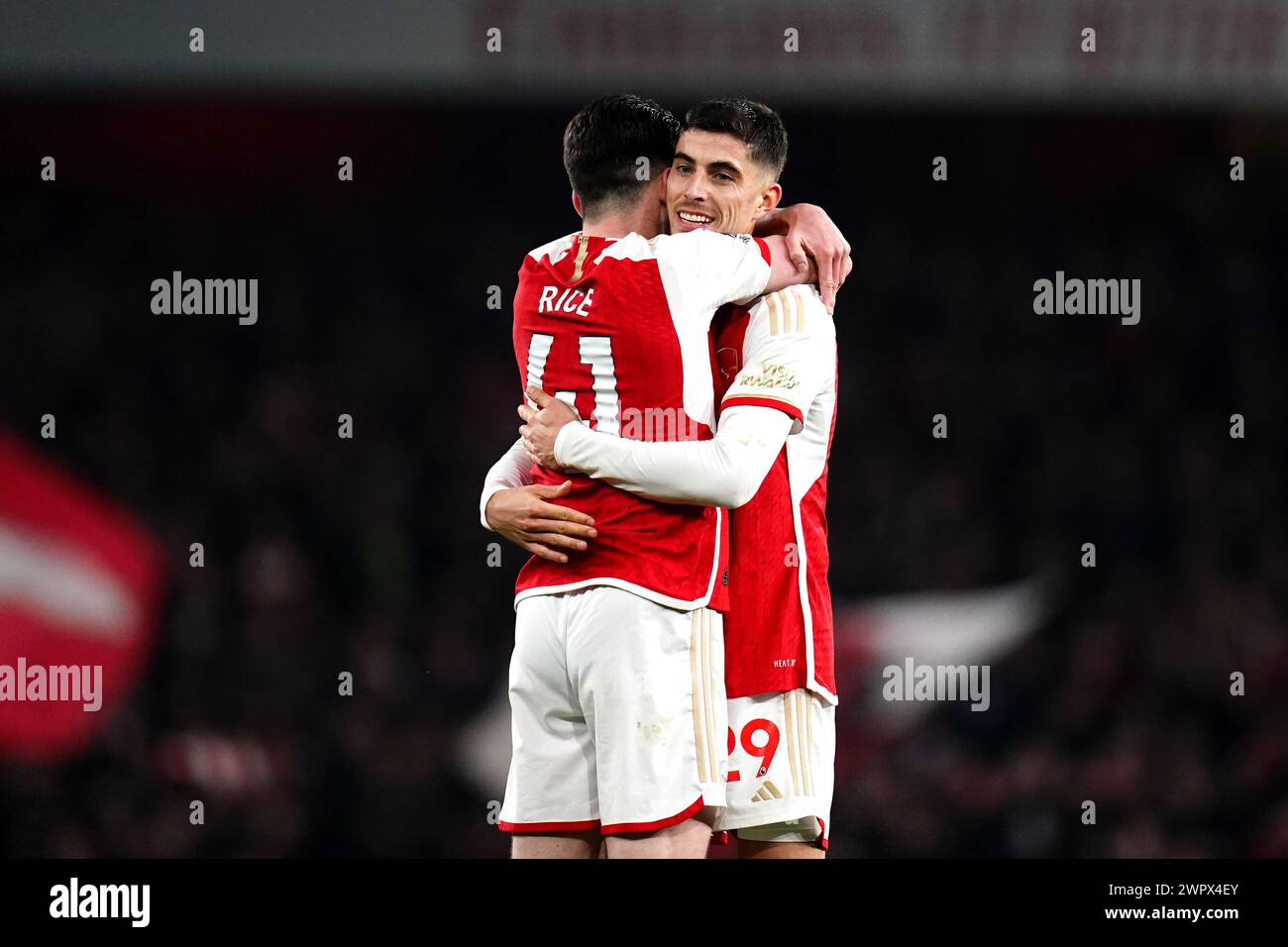 Arsenal's Declan Rice (left) and Kai Havertz celebrate victory after ...