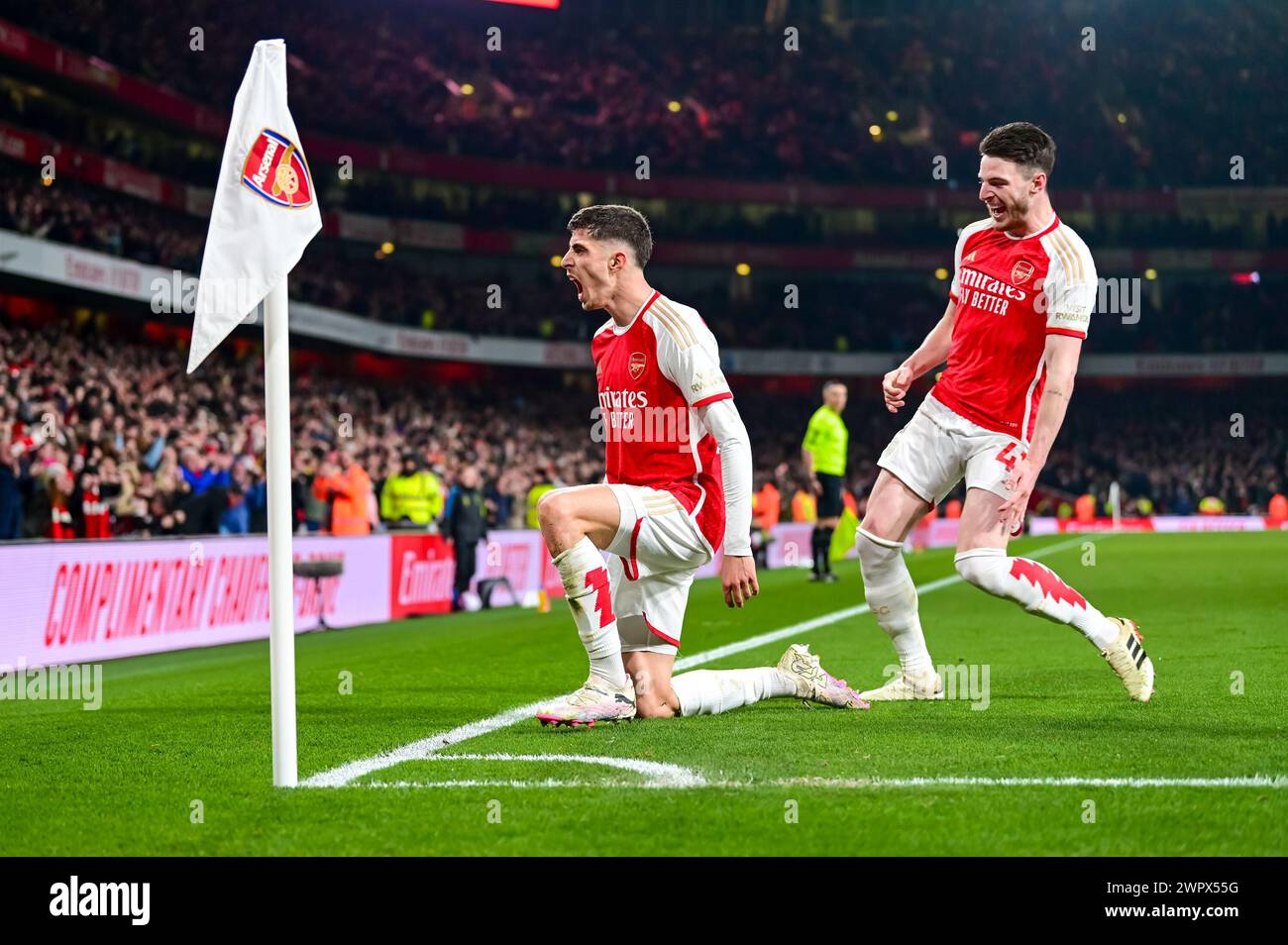 Kai Havertz of Arsenal FC celebrates scoring in the second half to give ...