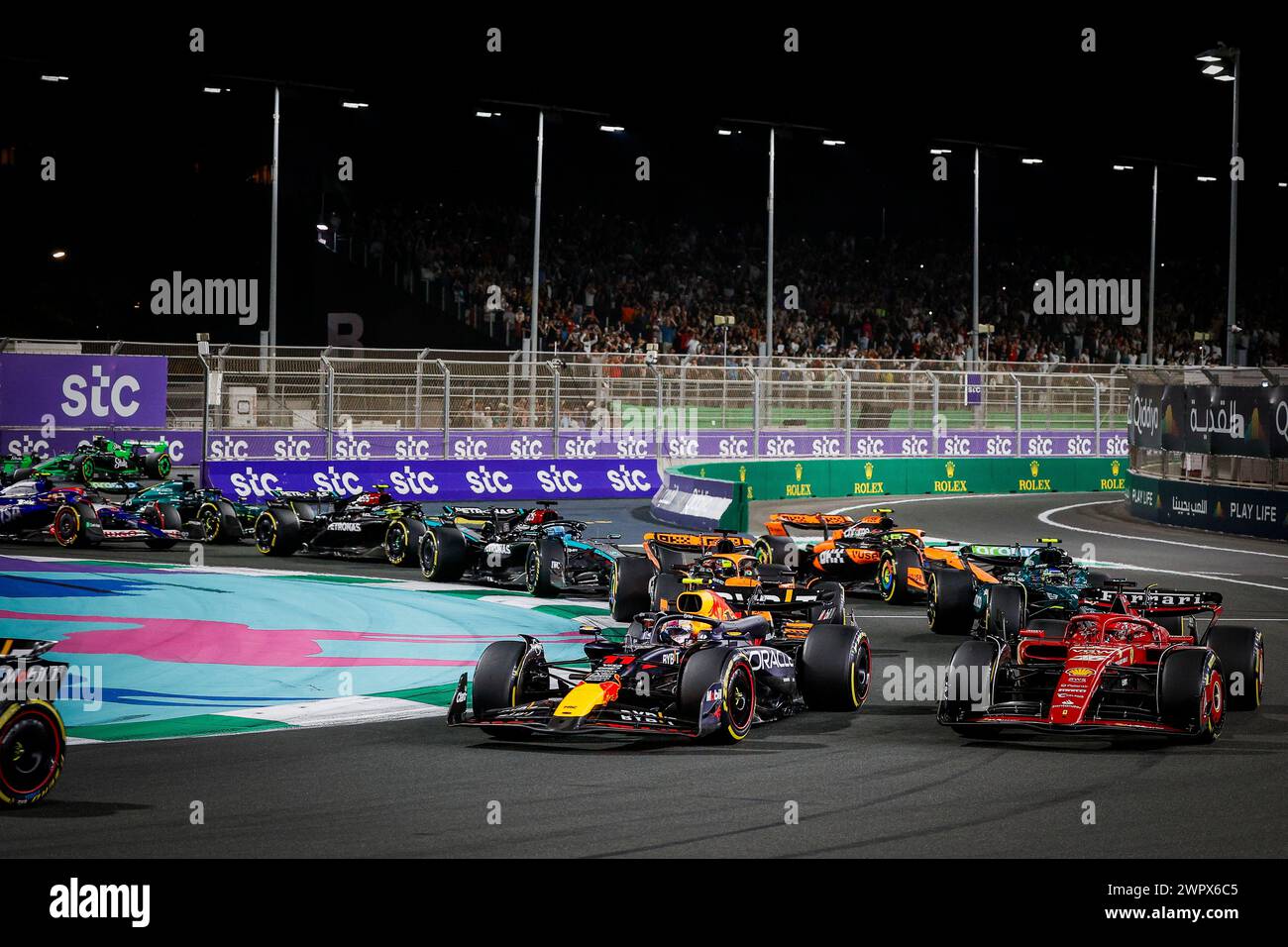 Jeddah, Arabie Saoudite. 09th Mar, 2024. 11 PEREZ Sergio (mex), Red Bull Racing RB20, 16 LECLERC ...